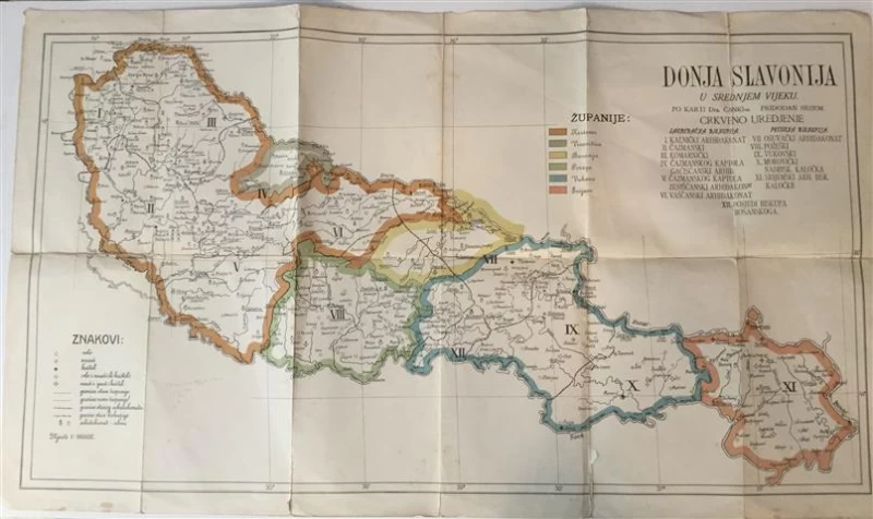 DONJA SLAVONIJA U SREDNJEM VIJEKU : ZEMLJOPISNA KARTA - DRAŽENOVIĆ JOSIP